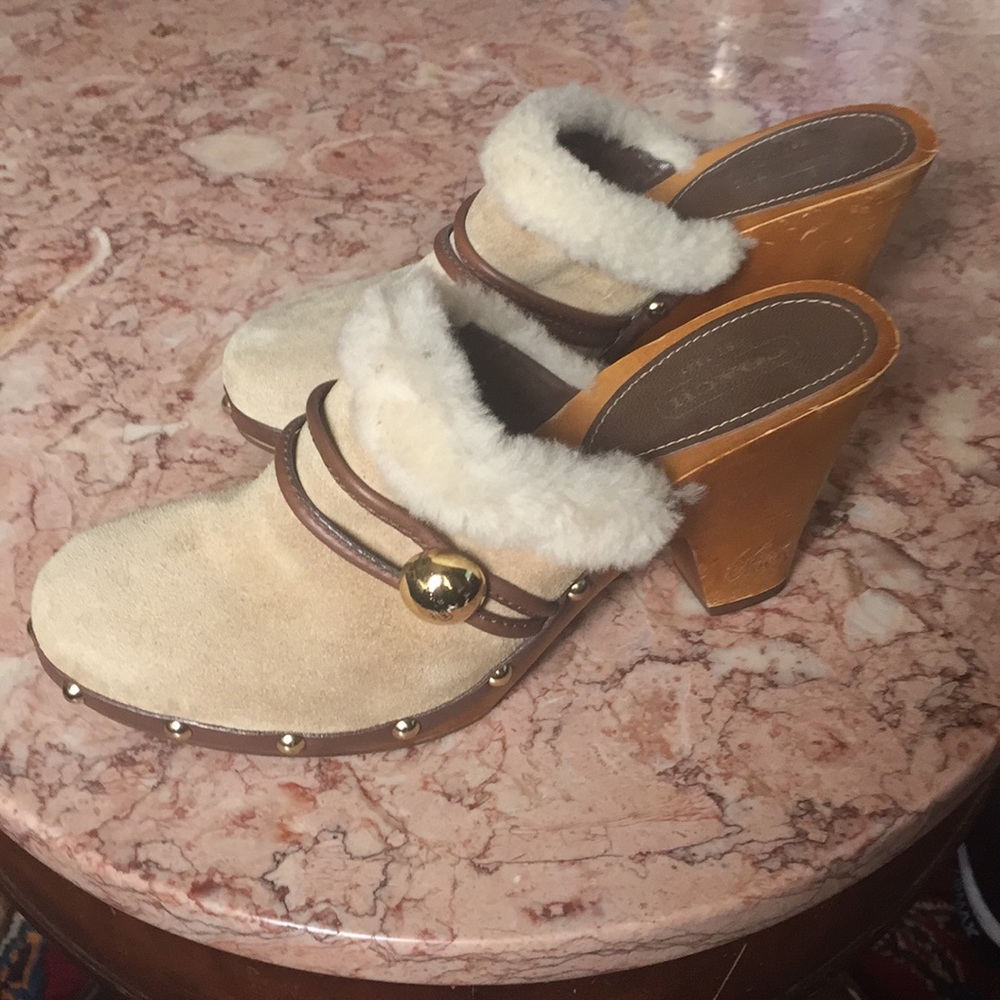 Coach Clogs Wooden Heel Size 9 1/2 Used Leather - Gem